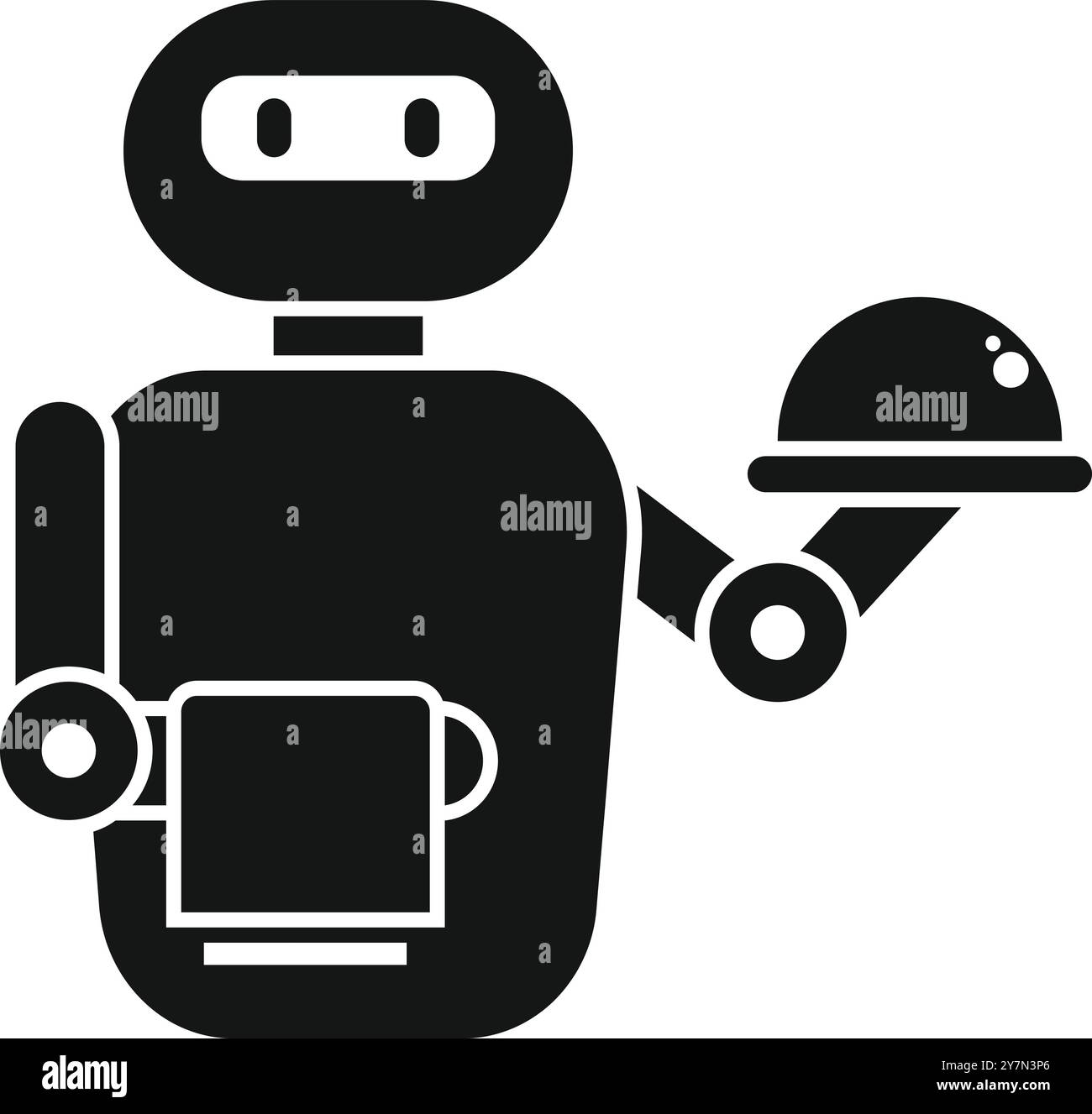 Robot waiter holding cloche and towel in restaurant icon in solid style ...