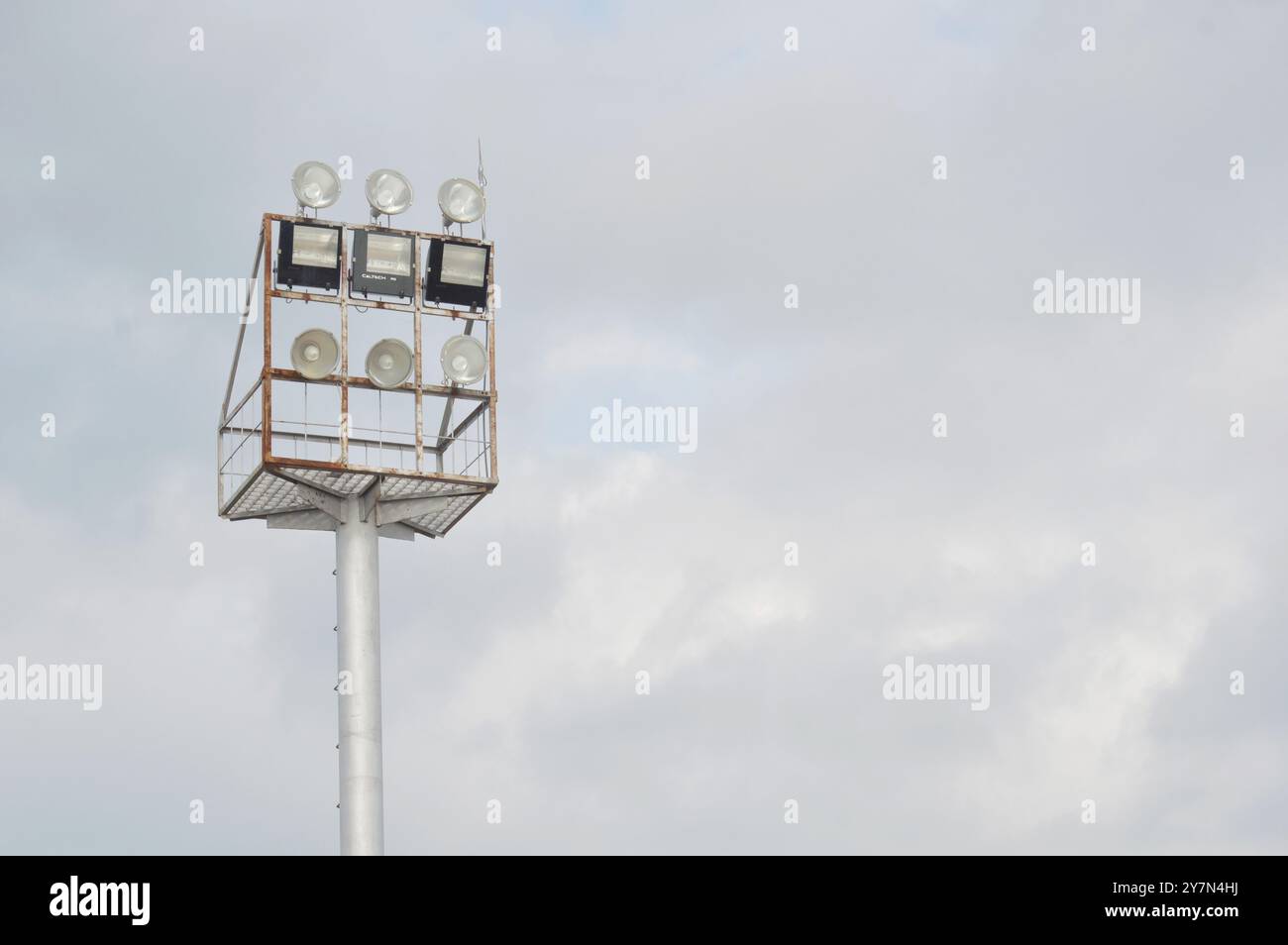 stadium light poles with white clouds and blue sky backgrounds Stock ...