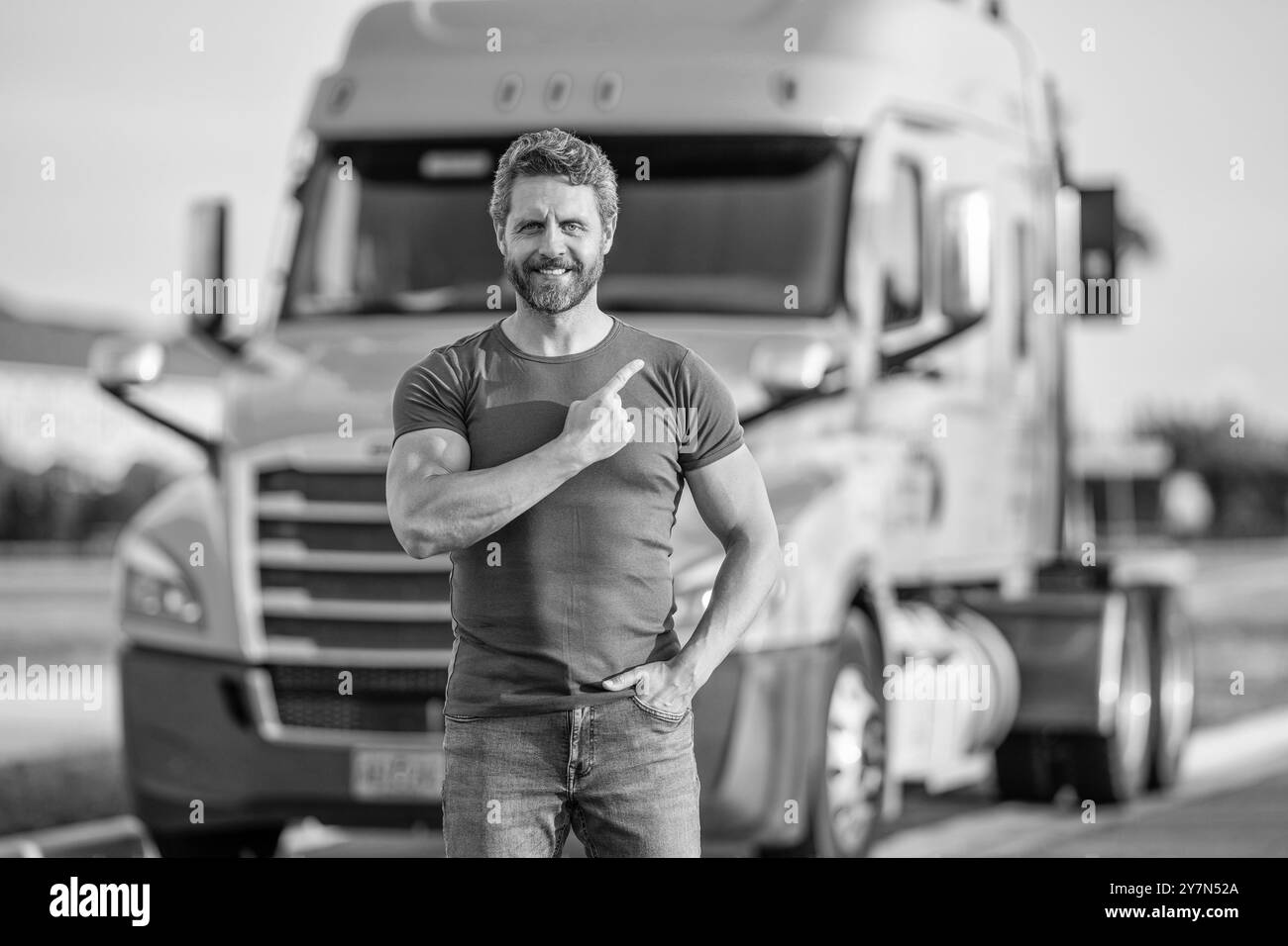 Man trucker driver lorry Black and White Stock Photos & Images - Alamy