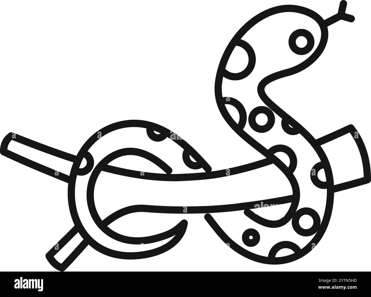 Simple line drawing of a spotted snake crawling over and under a branch ...