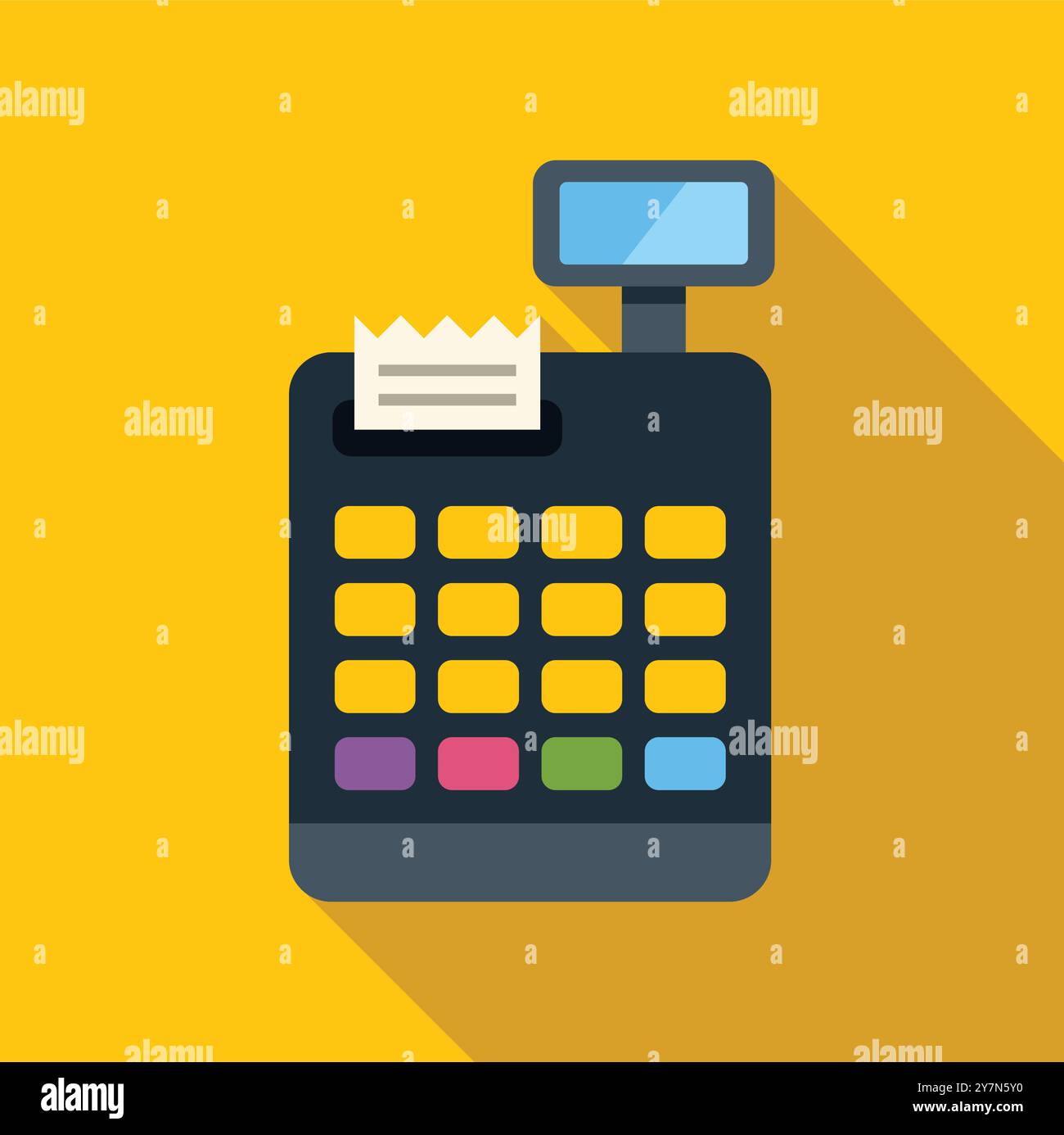 Electronic cash register with buttons and display printing a receipt on ...