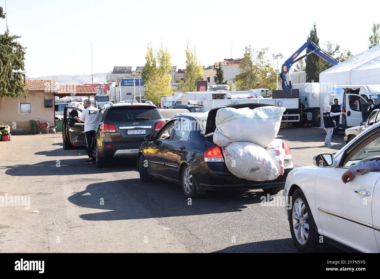 Syria, Syria. 30th Sep, 2024. People fleeing from Lebanon are seen at ...