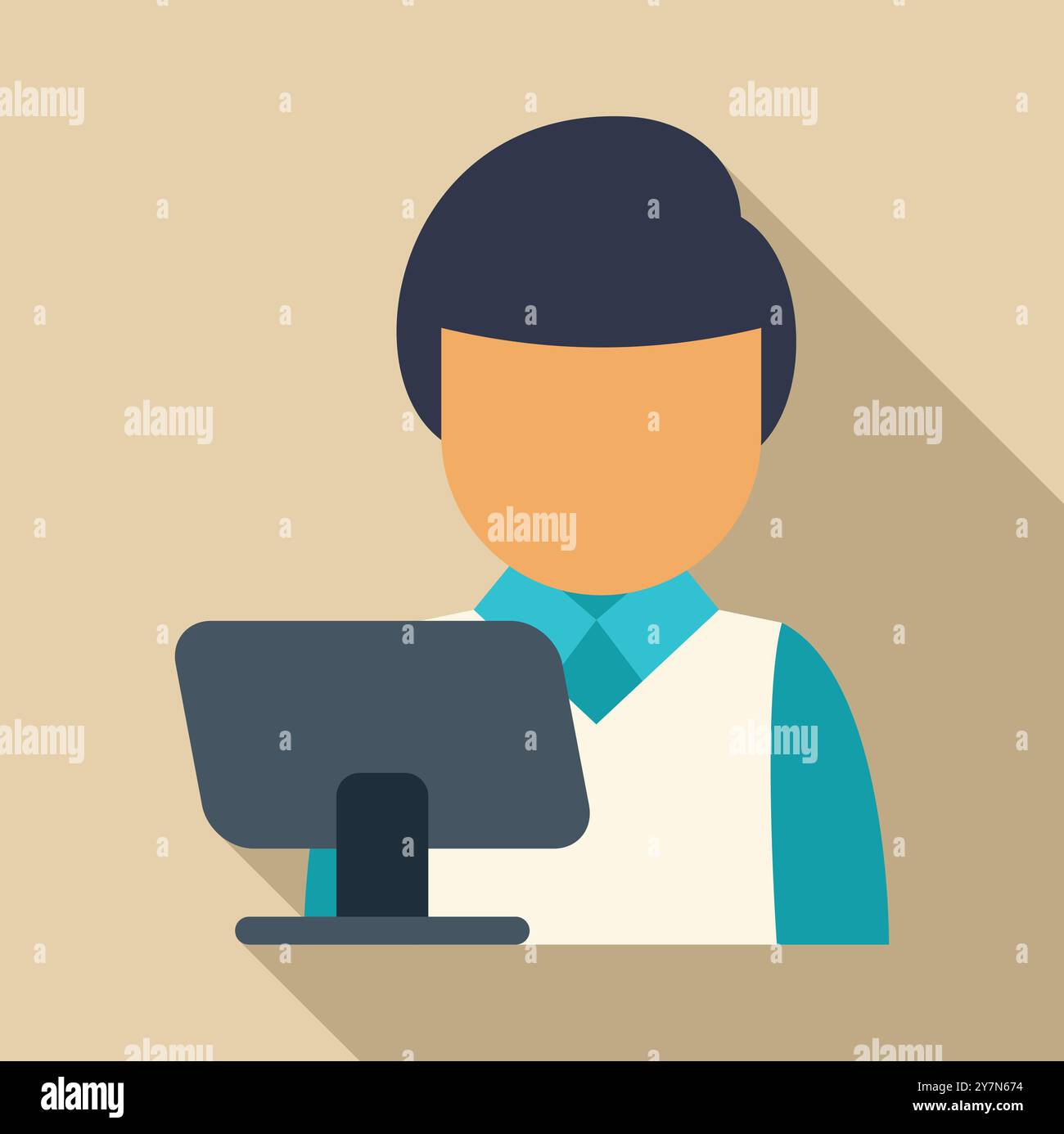 Faceless office worker using a desktop computer in flat design style ...