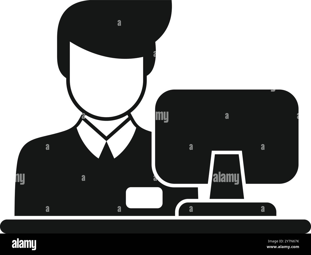 This is a vector illustration of a bank teller working on their ...