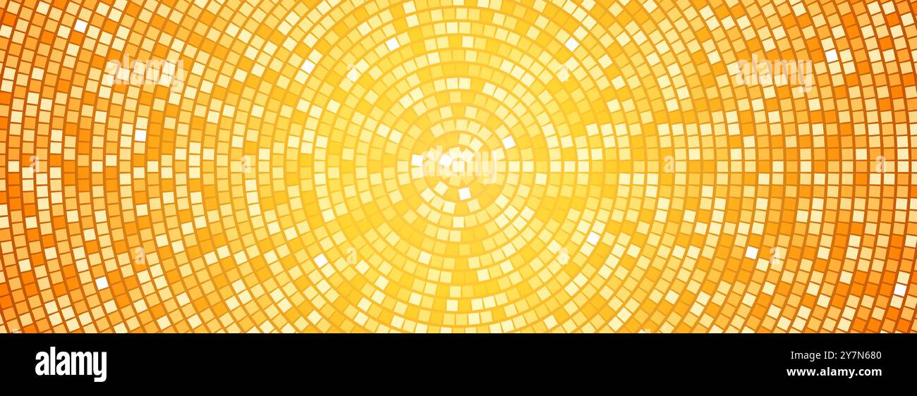 Radial gold disco party pattern. Yellow square sequin mosaic texture ...