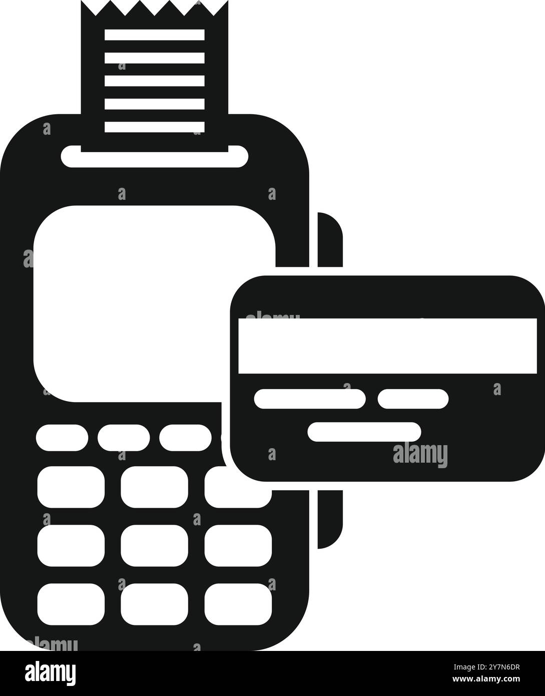 This simple vector icon represents a credit card processing system ...