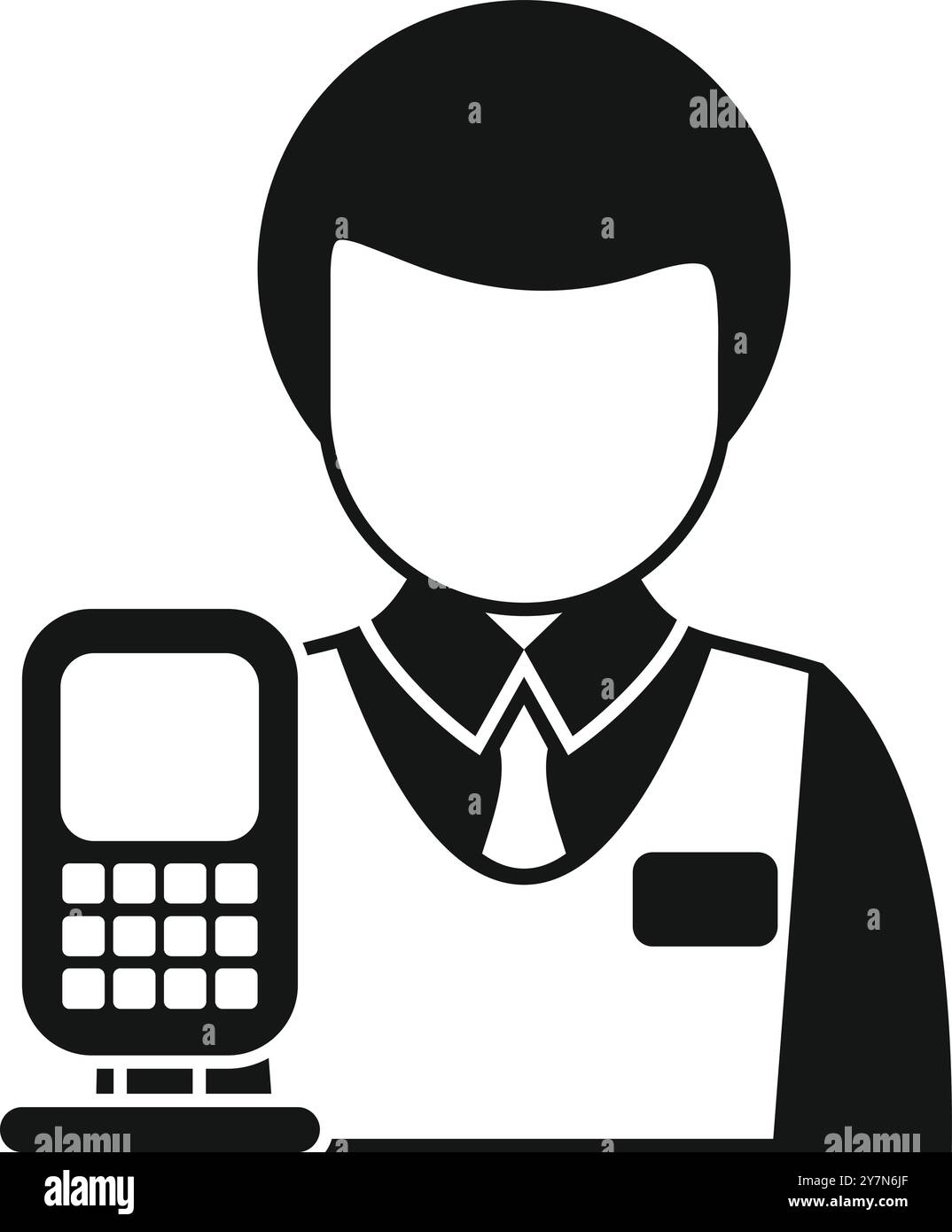 Simple icon of a cashier holding a mobile pos terminal, symbolizing ...