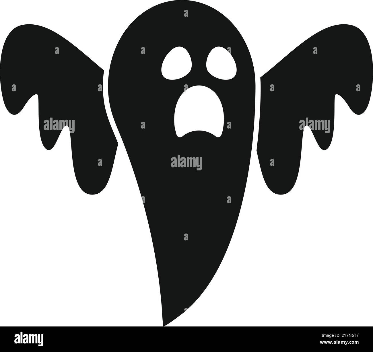 Simple black and white illustration of a cartoon ghost flying and ...