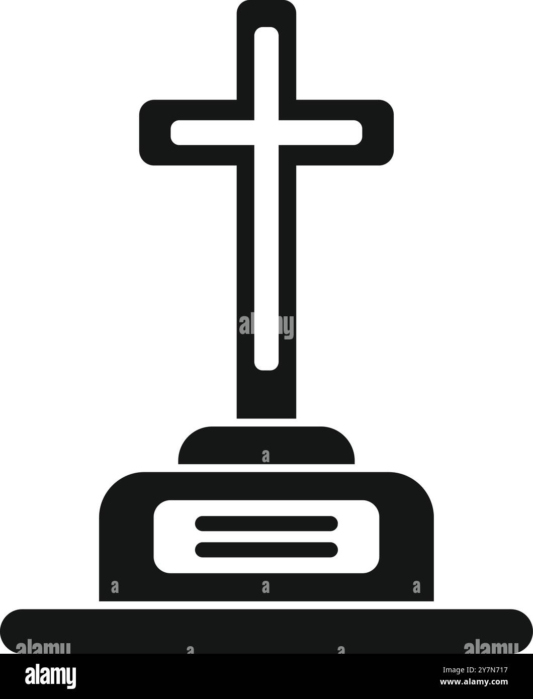 Black silhouette of a christian cross standing on a tombstone for a ...