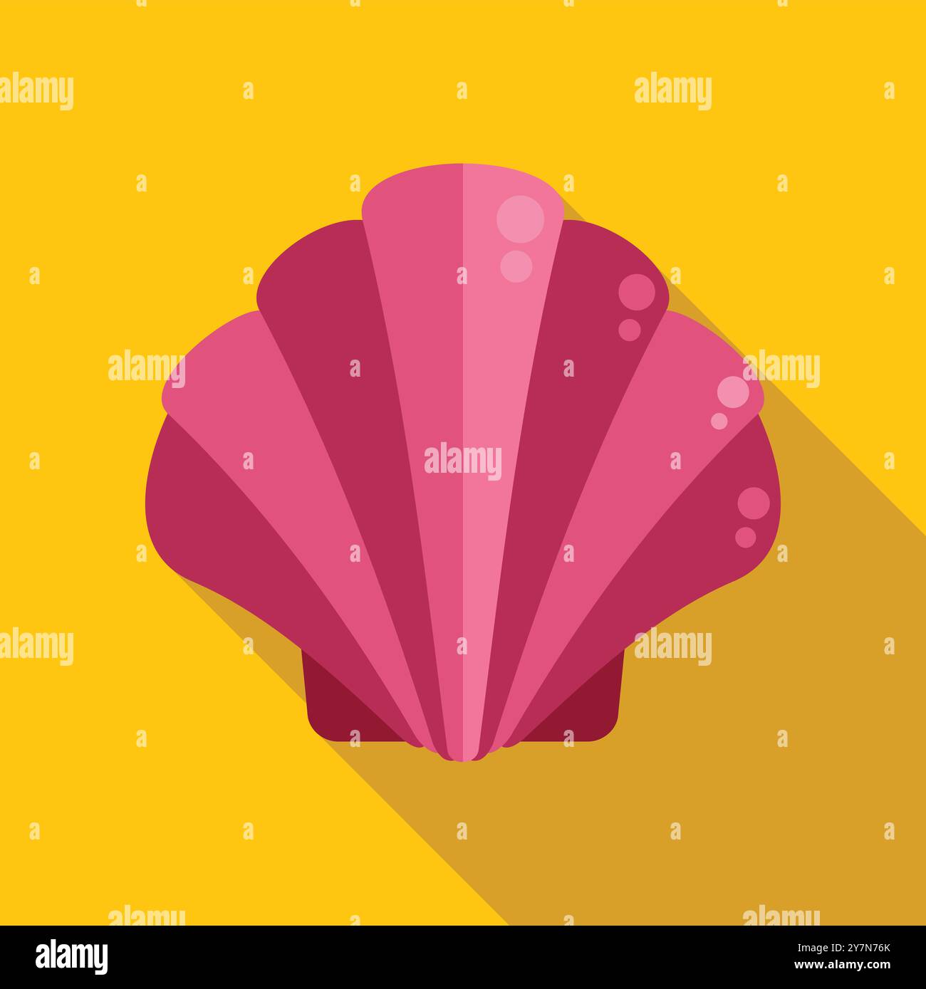 Pink scallop seashell casting a long shadow on a yellow background ...