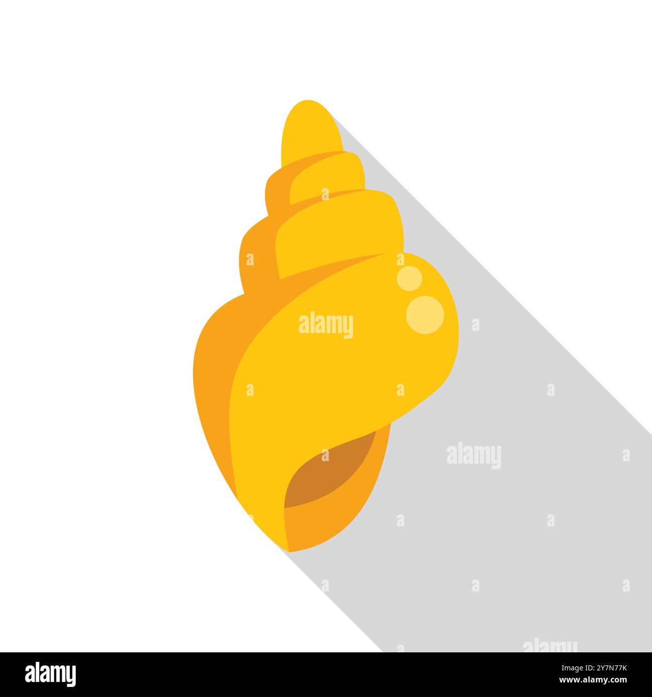 Yellow seashell casting a long shadow on a white background, simple ...