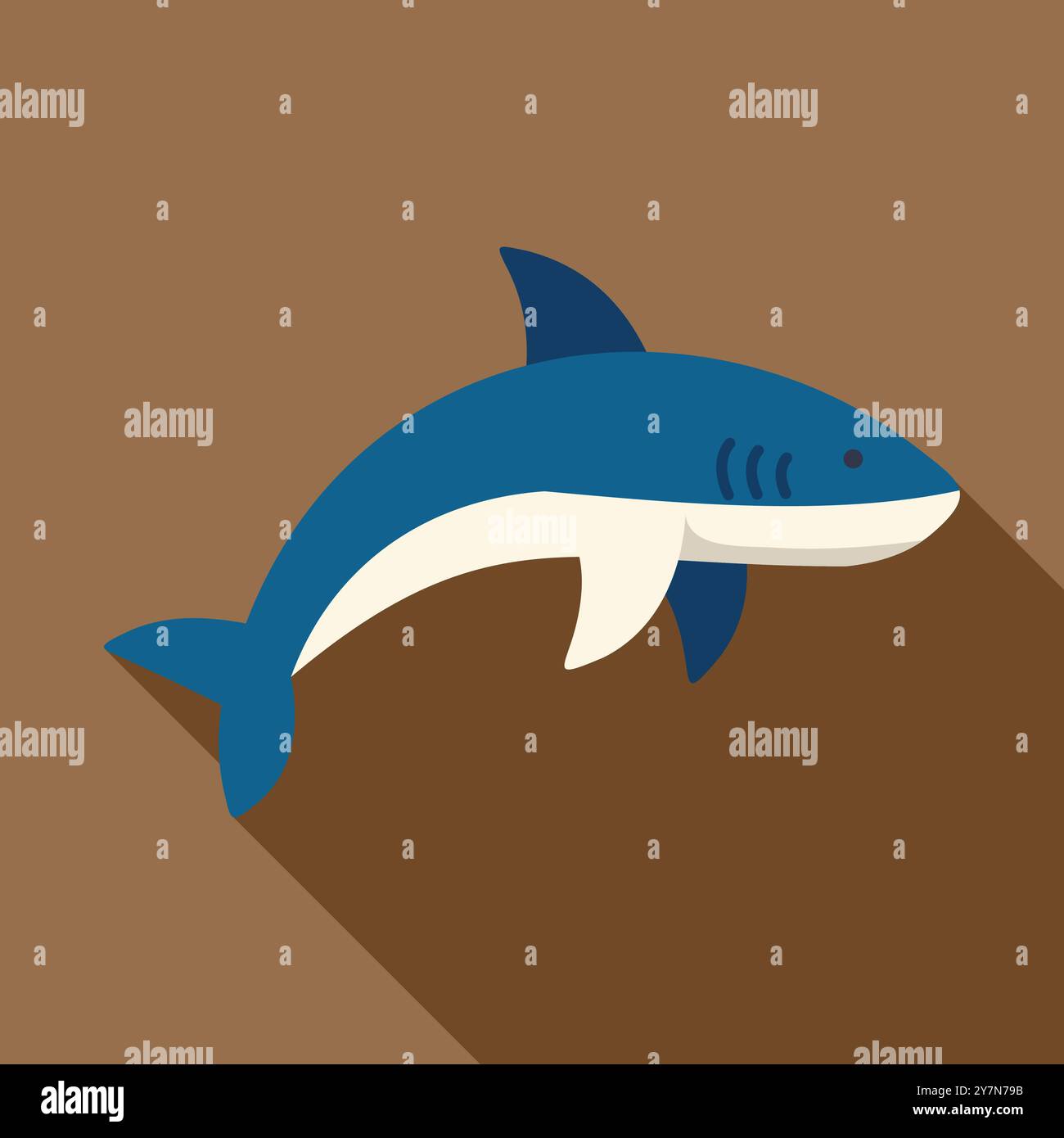 Minimalist illustration of a blue shark swimming underwater, featuring ...