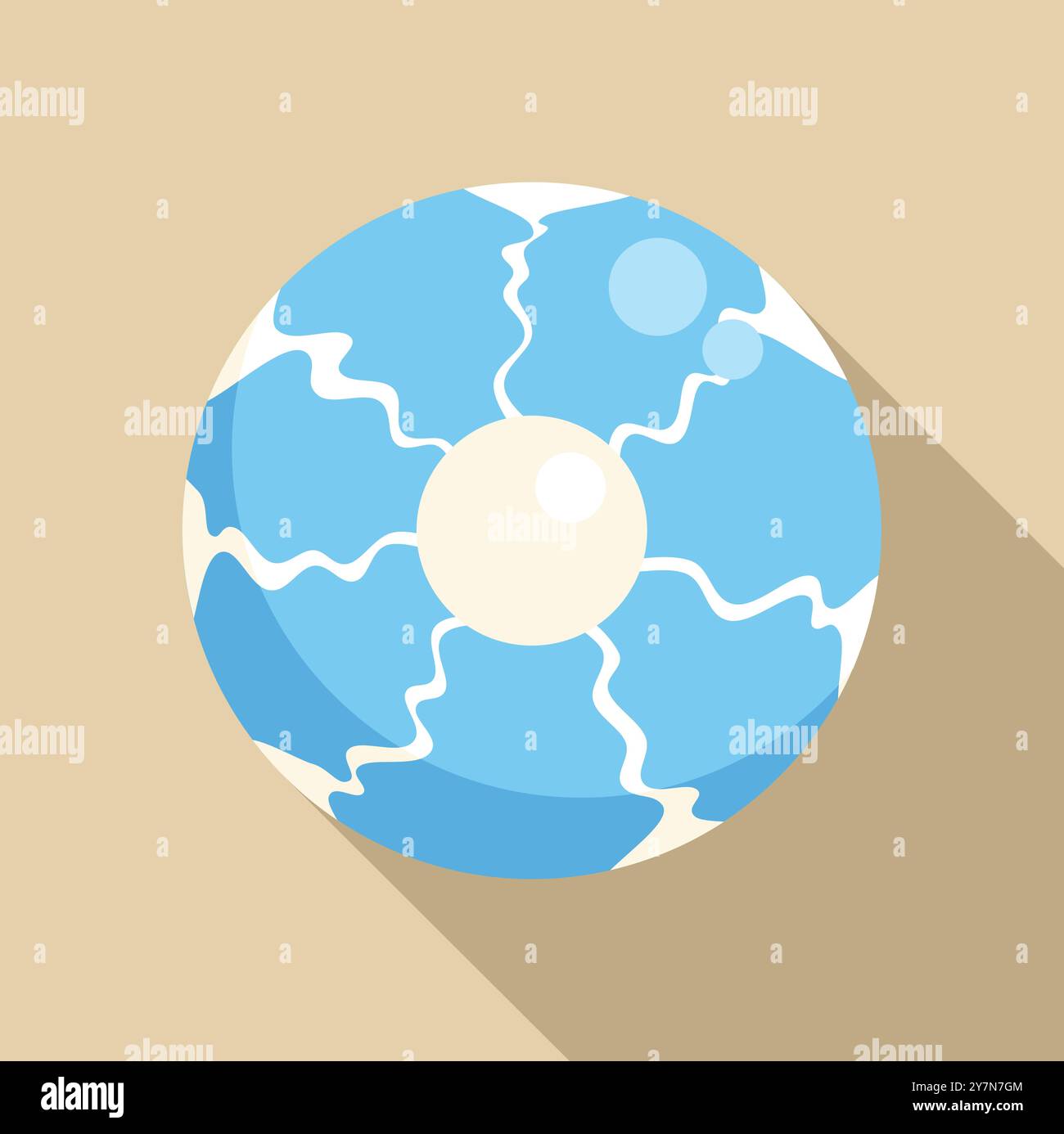 Blue planet with white atmosphere and big sun shining from above ...