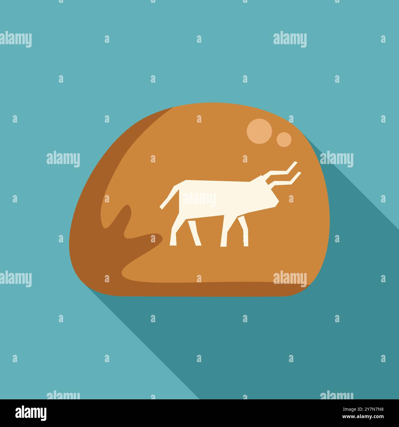 Rock painting showing an aurochs, an extinct wild ox, in a simple ...