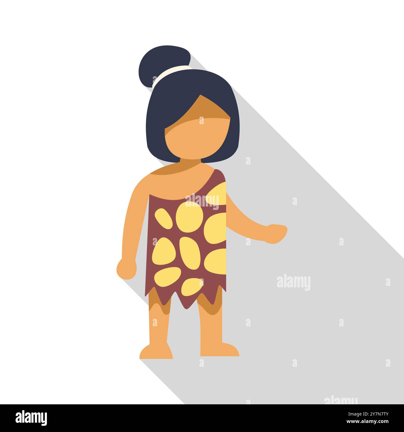 Cartoon primitive woman wearing animal skin is standing with her arm ...