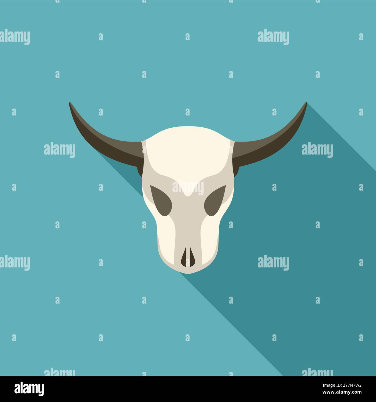 Minimalist vector illustration of a bull skull with long horns casting ...