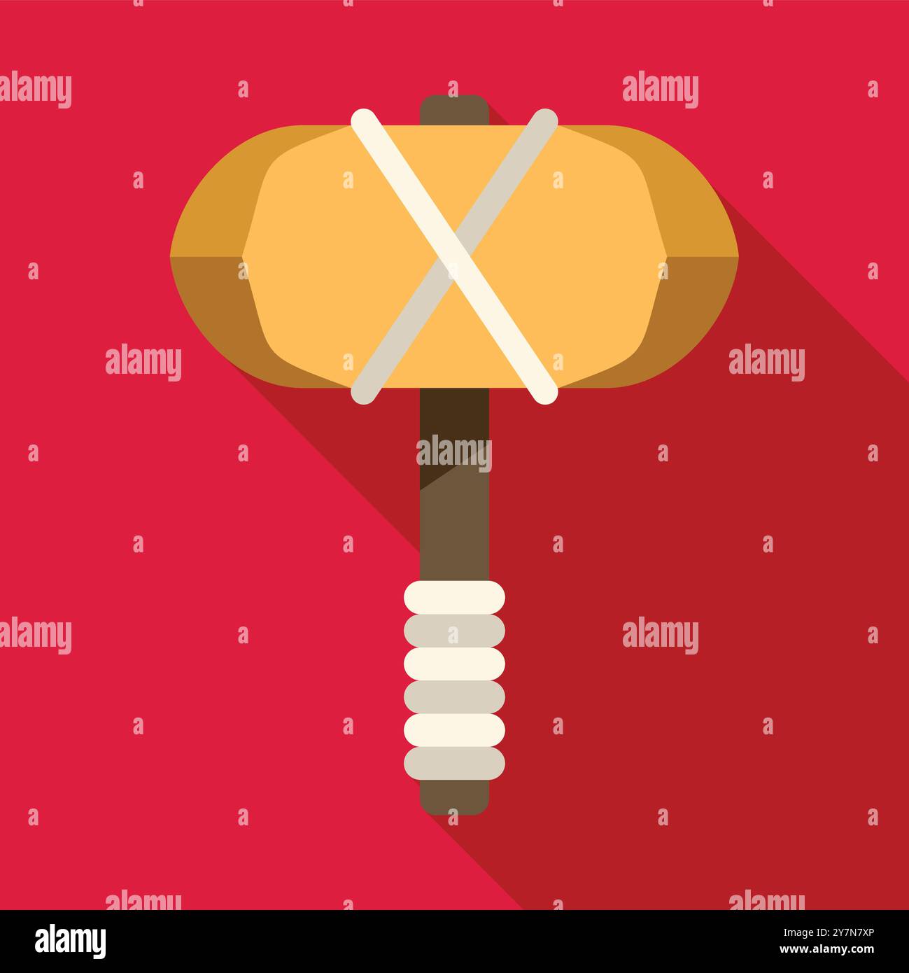 Prehistoric stone age hammer tied with rope on red background with long ...