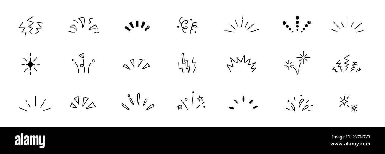 Line confetti exclamation icon elements. Hand drawn confetti explosion ...