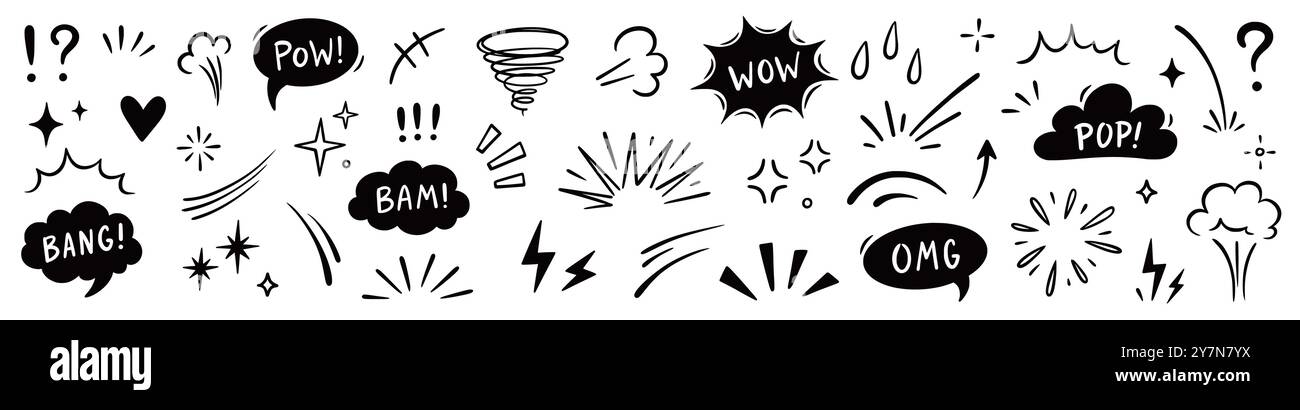 Comic boom cartoon effect line element set. Comic speech bubble pow ...