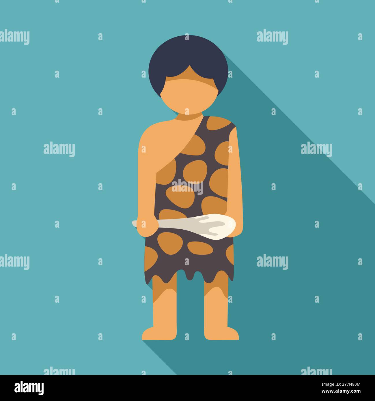 Cartoon caveman wearing an animal skin and holding a big bone Stock ...