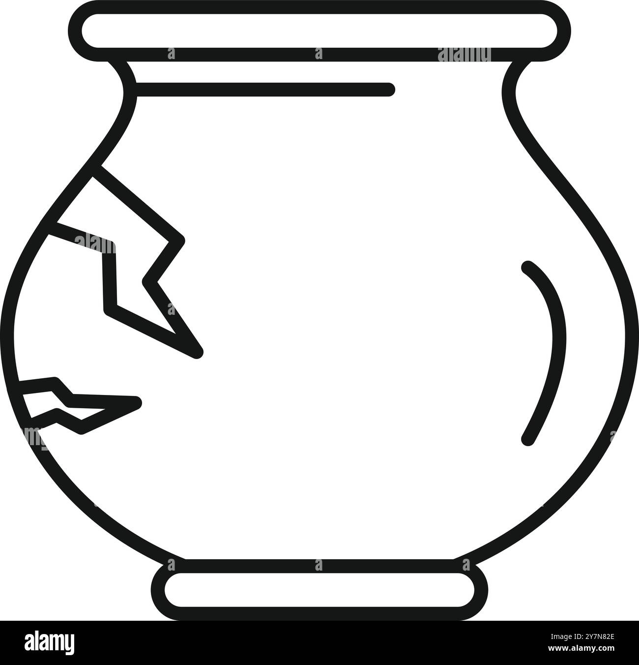 Simple line drawing of a broken clay pot with cracks on the side ...