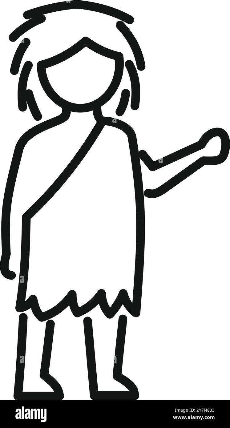 Line drawing illustration of a primitive caveman wearing an animal skin ...
