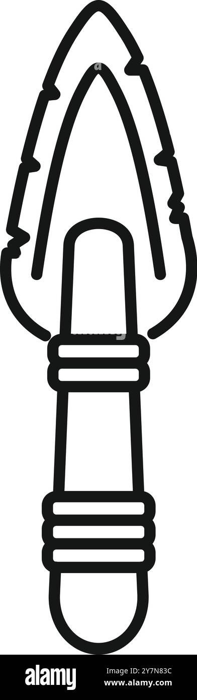 Simple line drawing of a prehistoric stone spear point attached to a ...