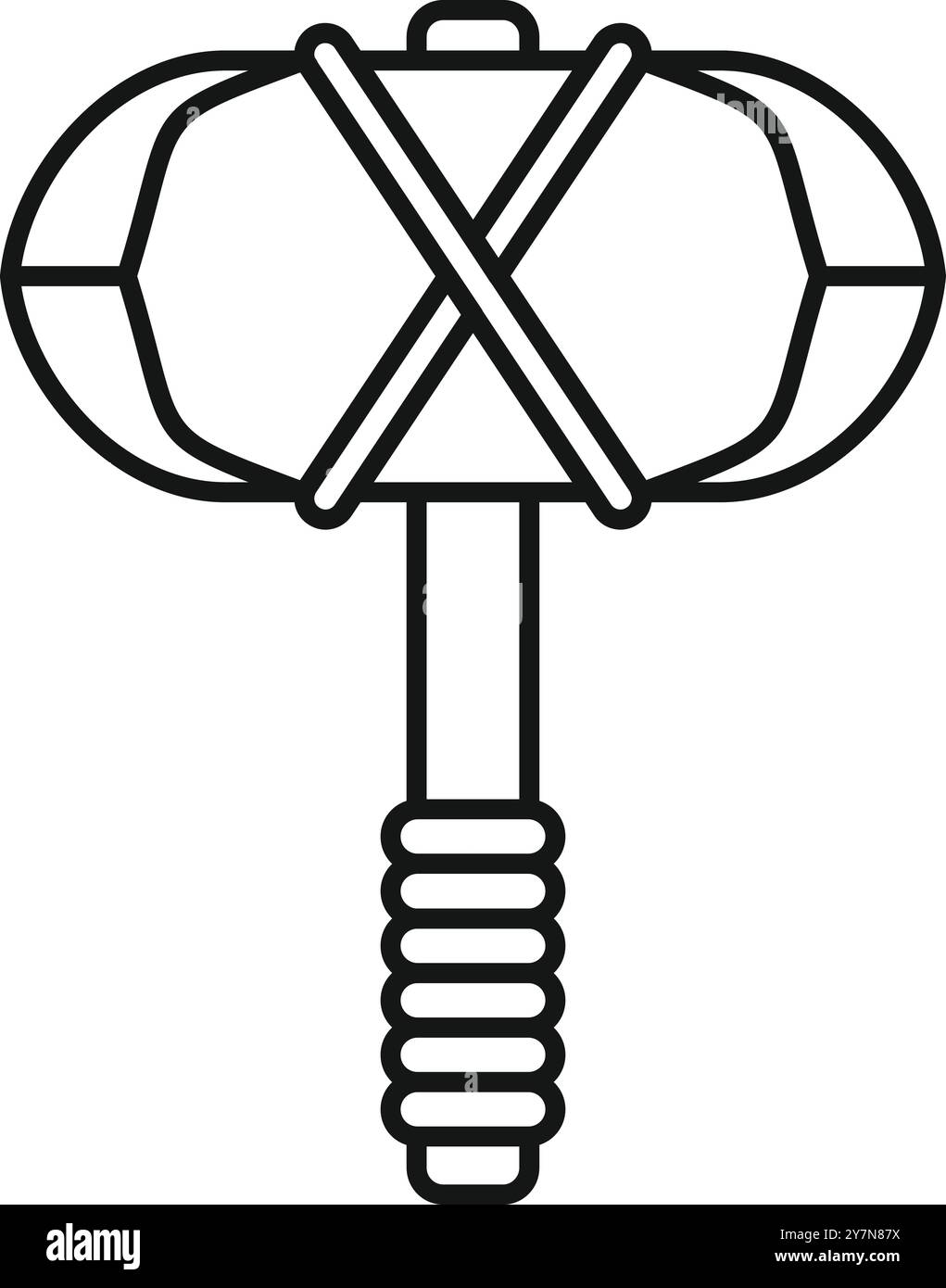 Double headed hammer with wooden handle and cross design wrapping ...