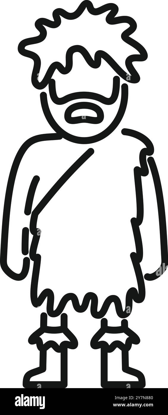 Primitive caveman wearing animal skin tunic, boots and with messy hair ...