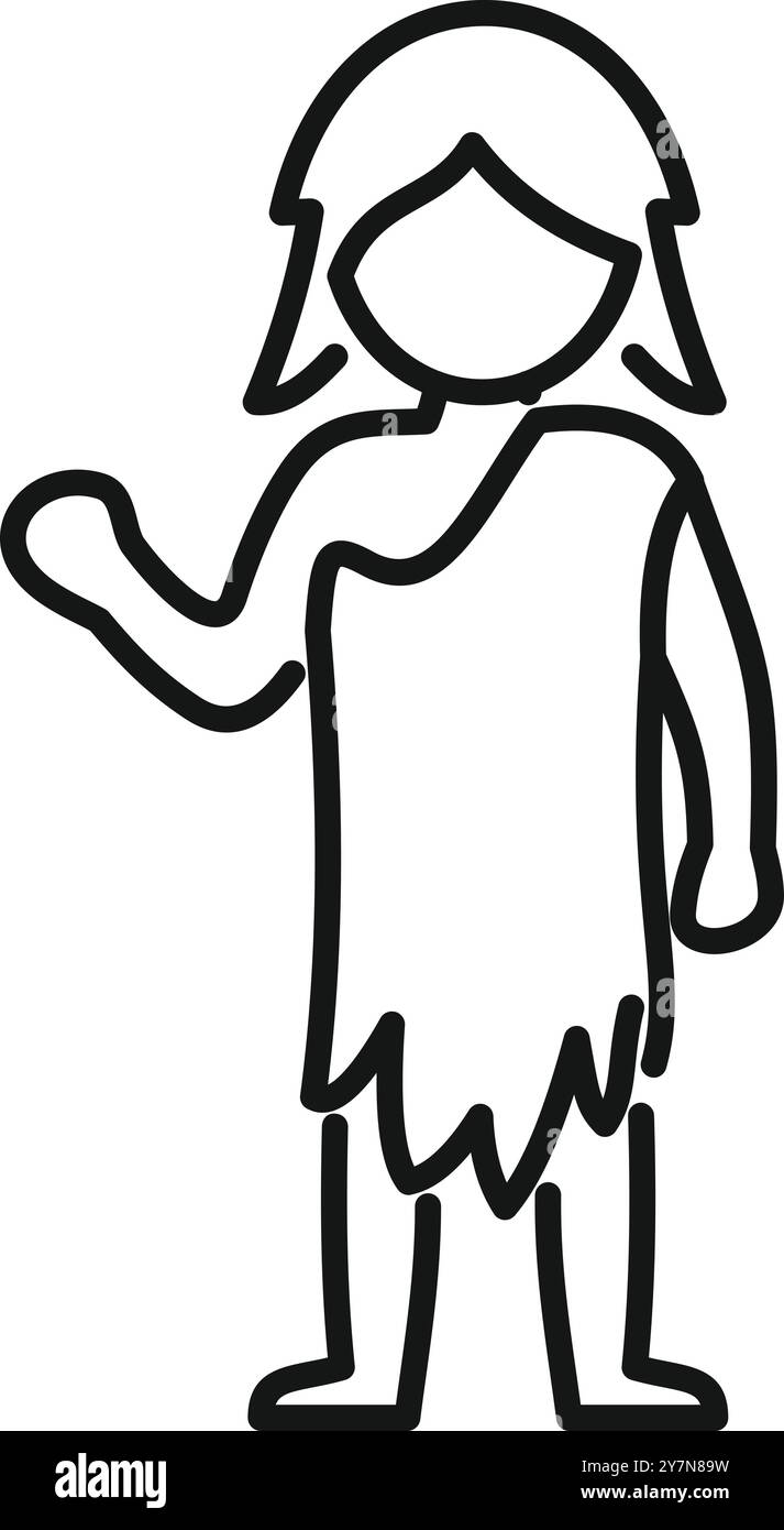 Line drawing of a primitive woman wearing an animal skin tunic and ...
