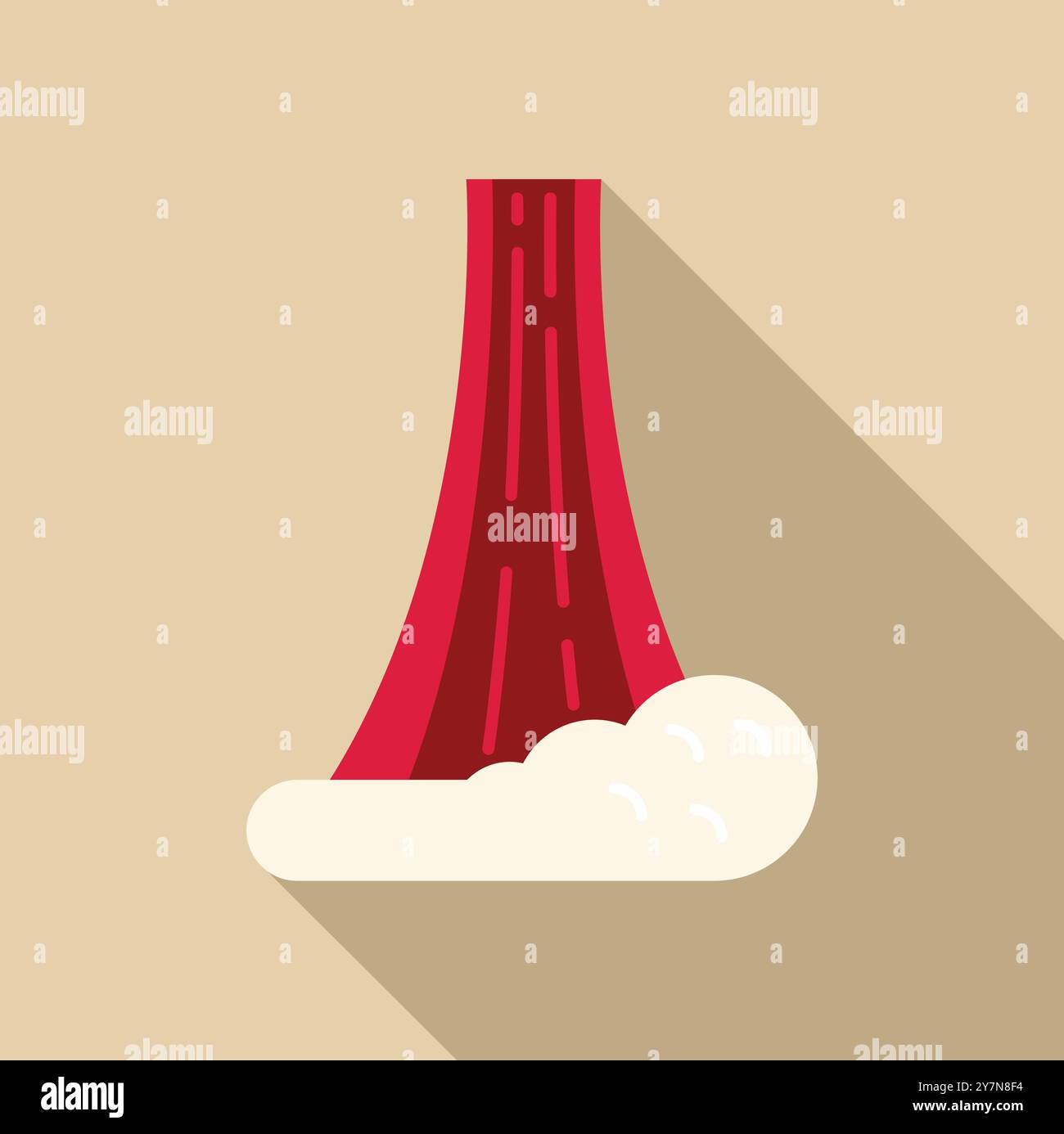 Red volcano erupting with lava flowing down its sides, flat style icon ...