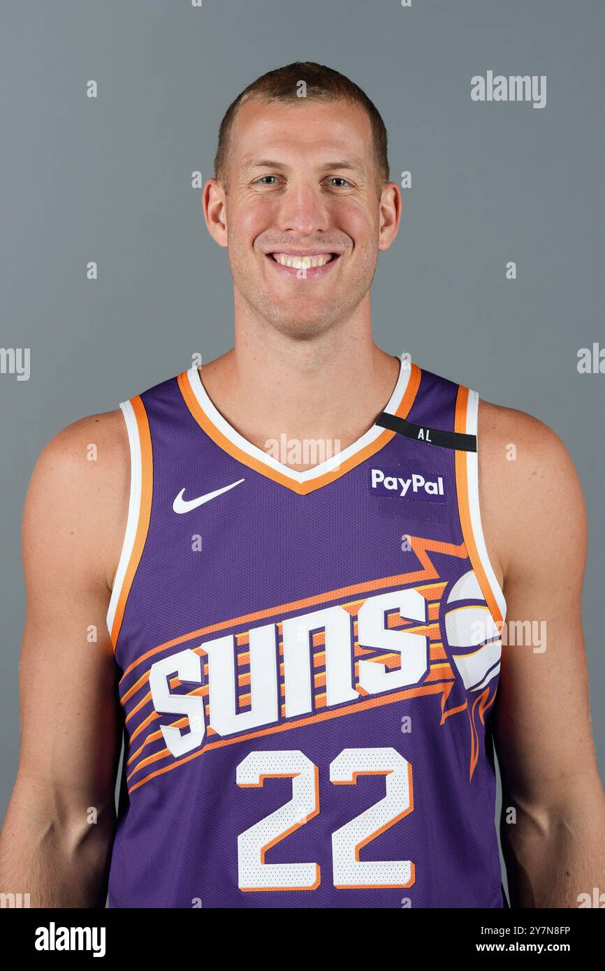 Phoenix Suns center Mason Plumlee poses for a photo during an NBA ...