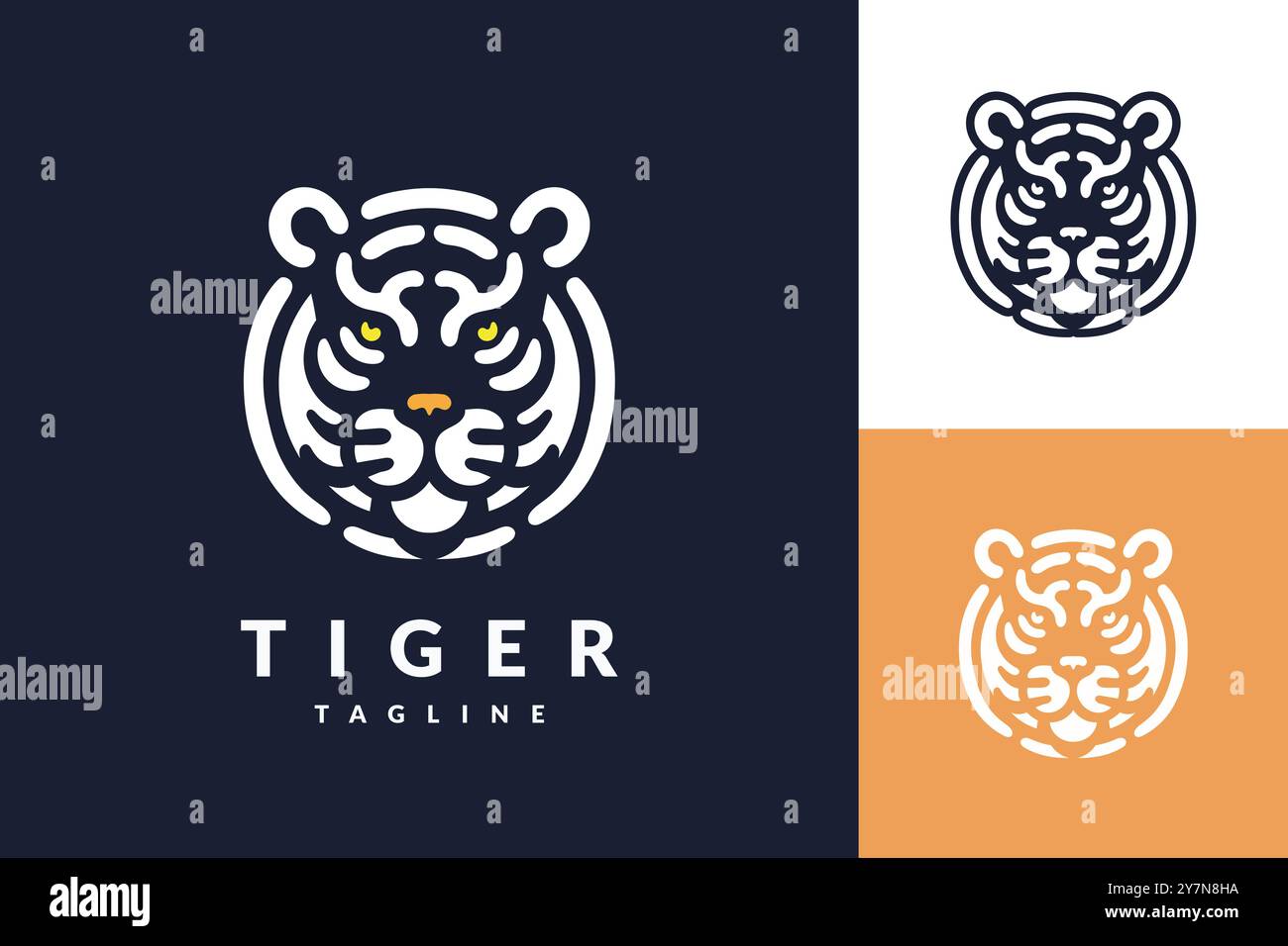 A minimalist logo design featuring a stylized white tiger head within a ...
