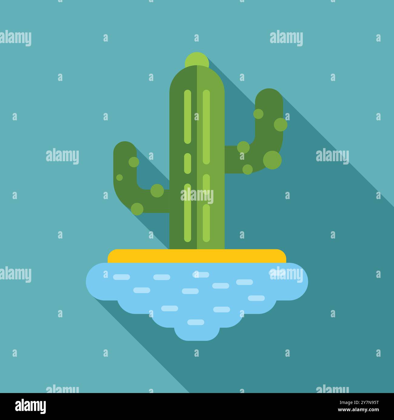 Minimalist illustration featuring a tall green cactus growing on a tiny ...
