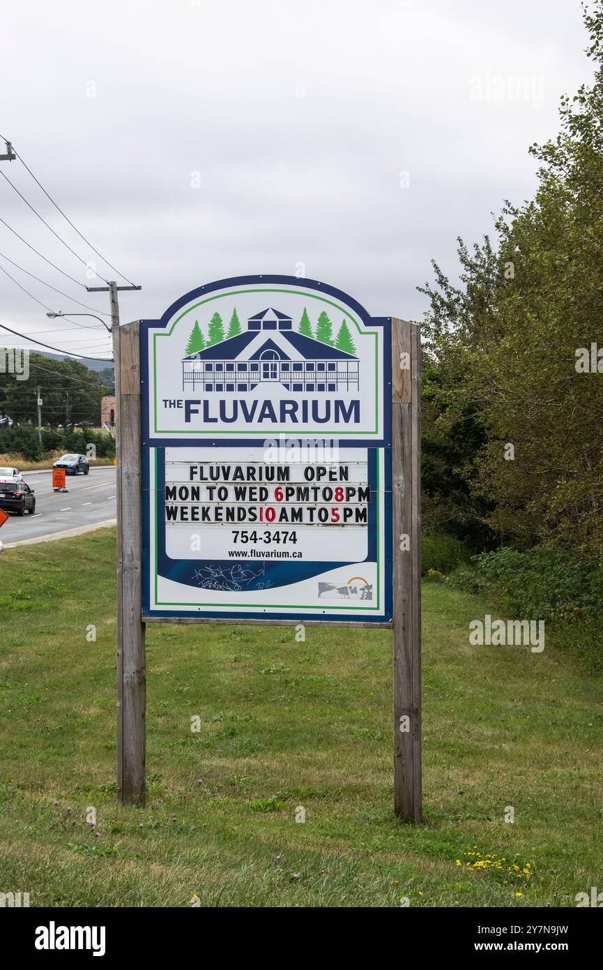 Fluvarium sign showing hours of operation at Pippy Park in St. John's ...