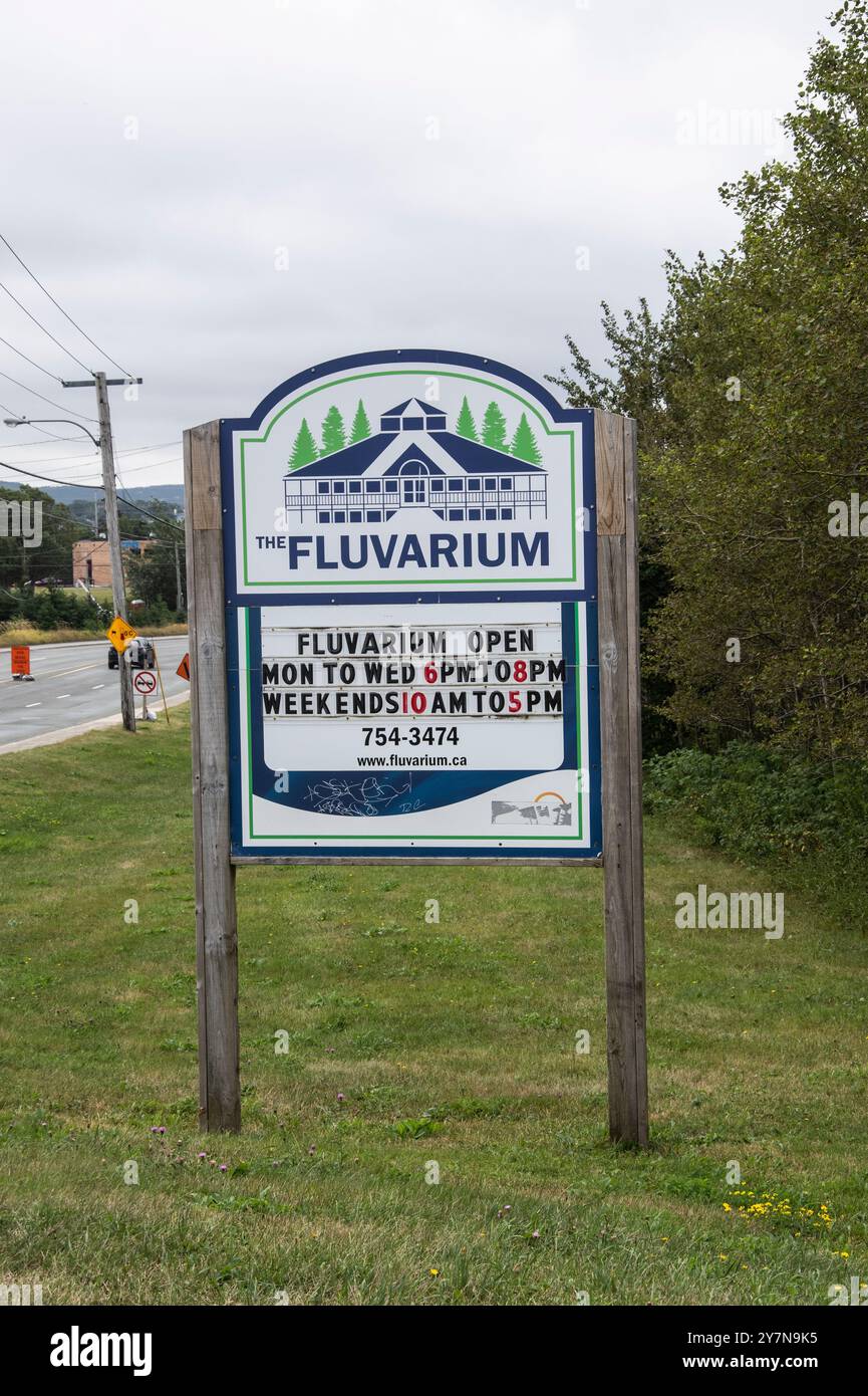 Fluvarium sign showing hours of operation at Pippy Park in St. John's ...