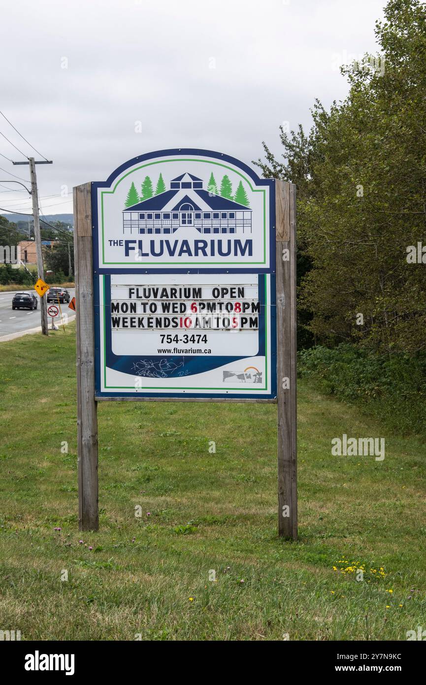 Fluvarium sign showing hours of operation at Pippy Park in St. John's ...