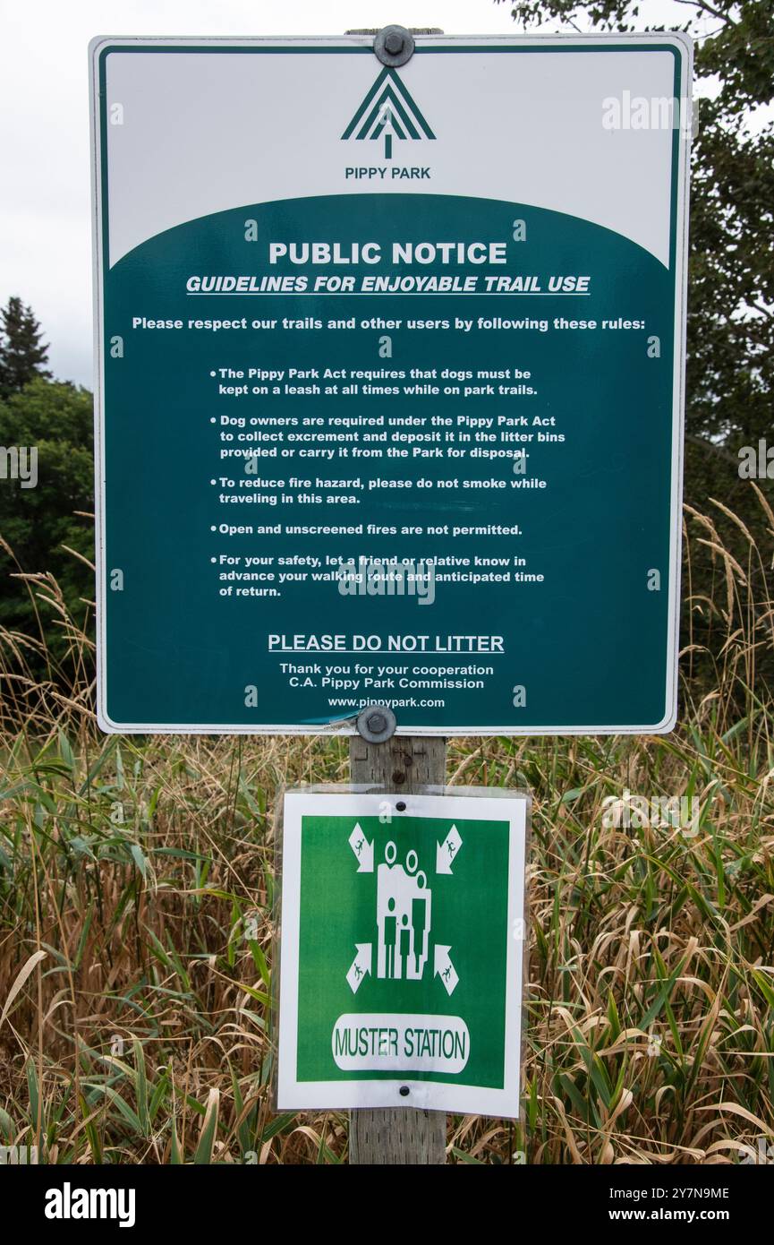 Public notice sign on guidelines for enjoyable trail use at Pippy Park ...