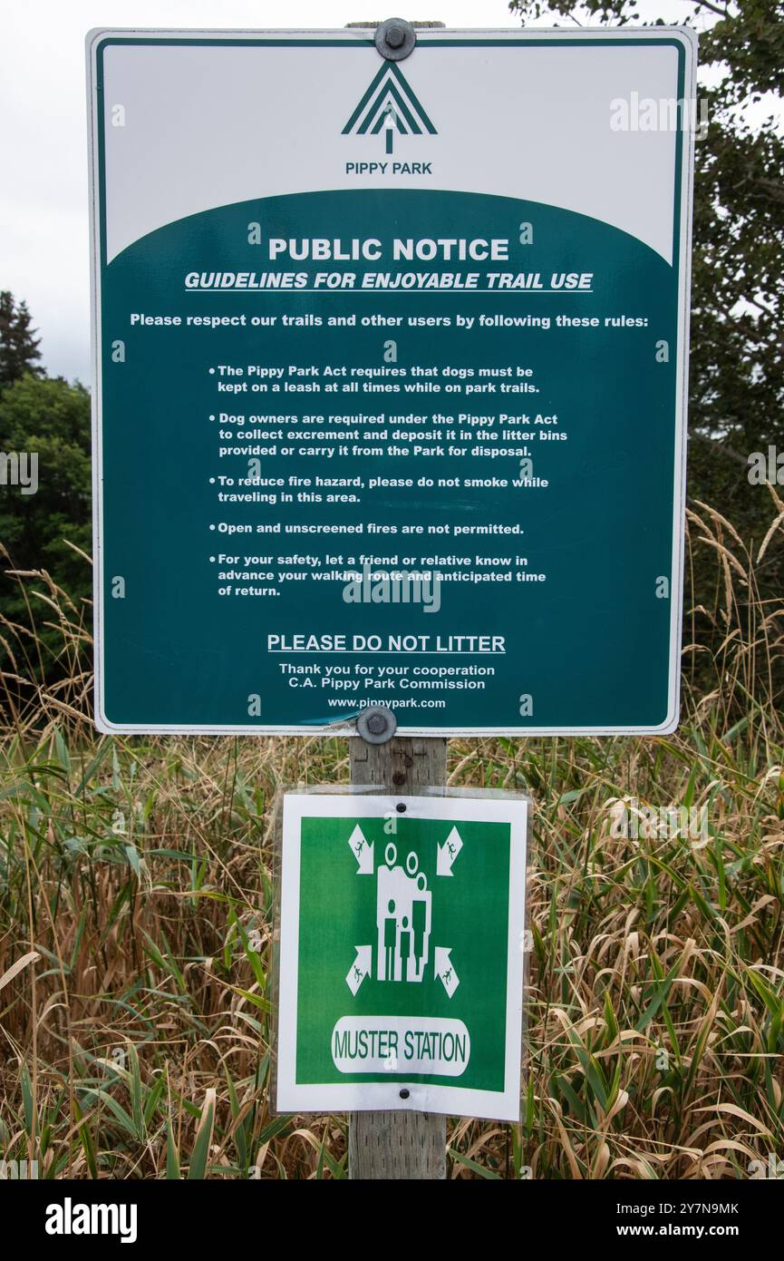 Public notice sign on guidelines for enjoyable trail use at Pippy Park ...
