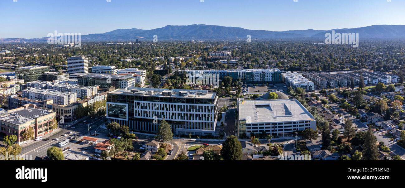 Aerial view of mixed use urban development - modern office buildings ...