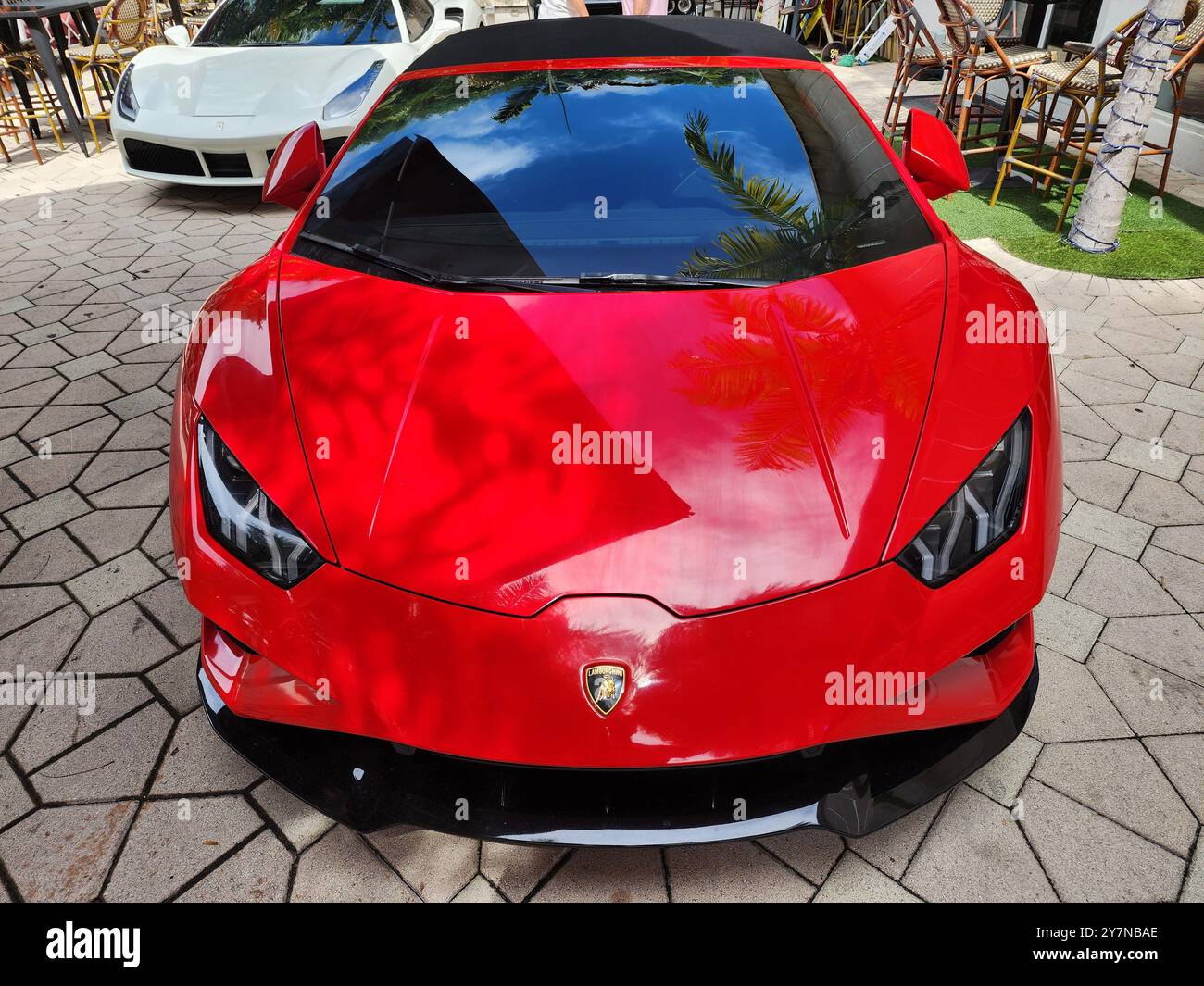 Miami Beach, Florida USA - June 8, 2024: Lamborghini Huracan red at Miami beach. Lamborghini is ...