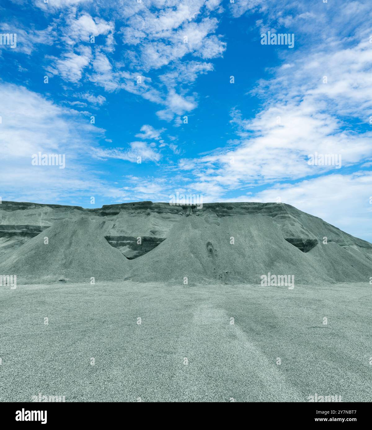 Industrial pile of mined crushed stone at limestone quarry, used for ...