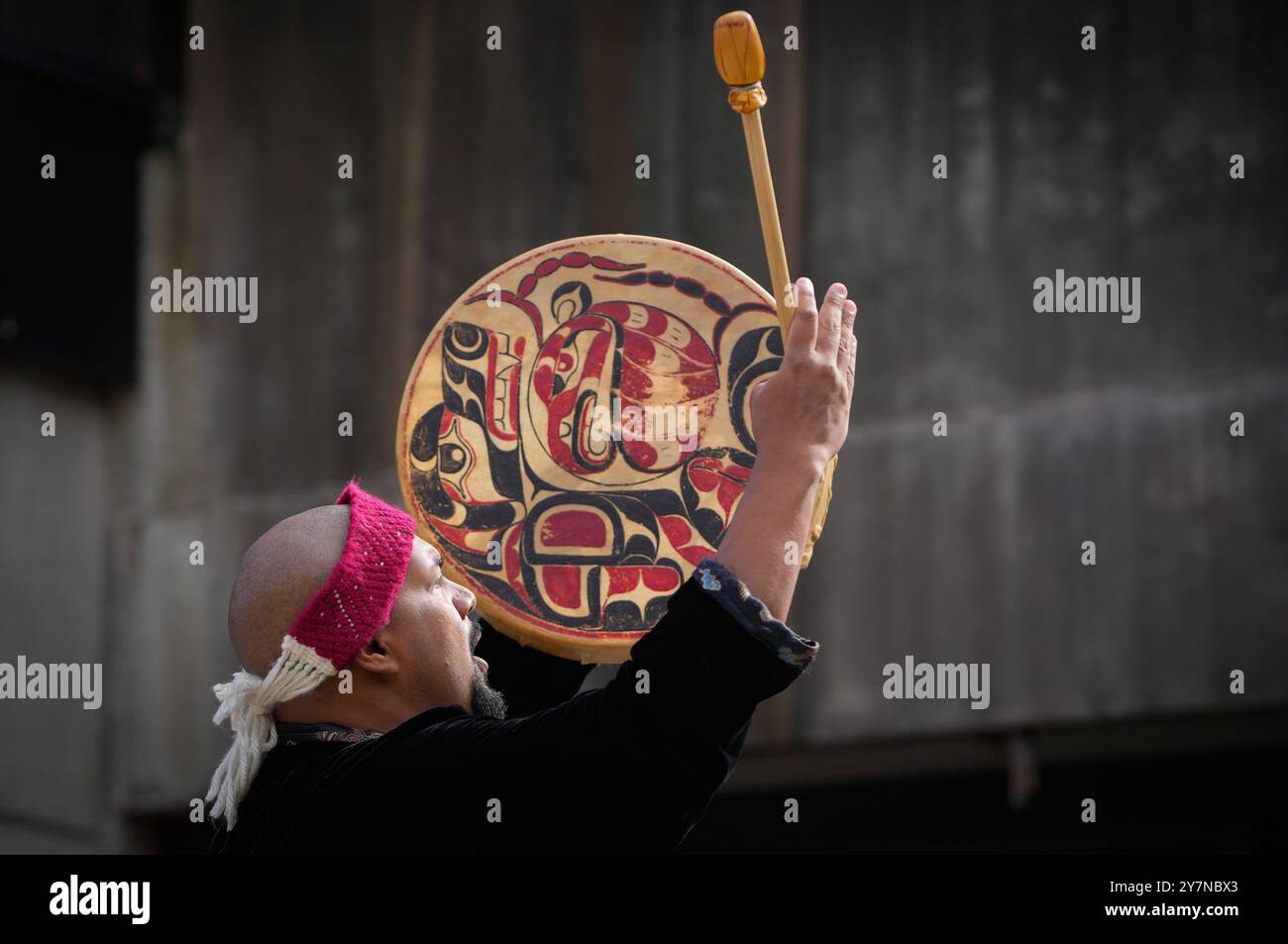 Vancouver, Canada. 30th Sep, 2024. An indigenous singer performs during ...
