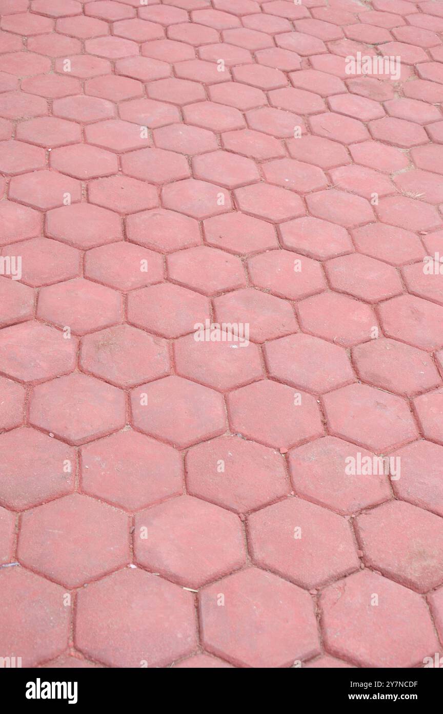 pattern octagonal on the red paving block Stock Photo - Alamy