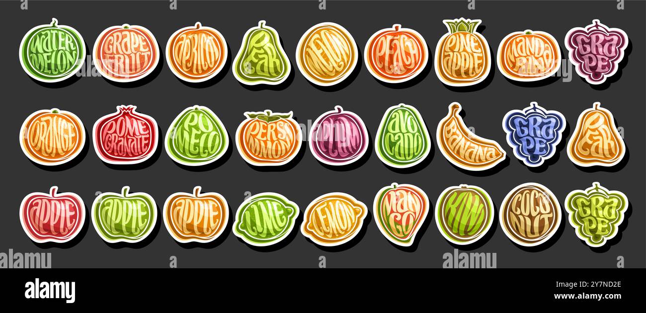 Vector Fruit Set, collection of cut out cartoon design different exotic ...