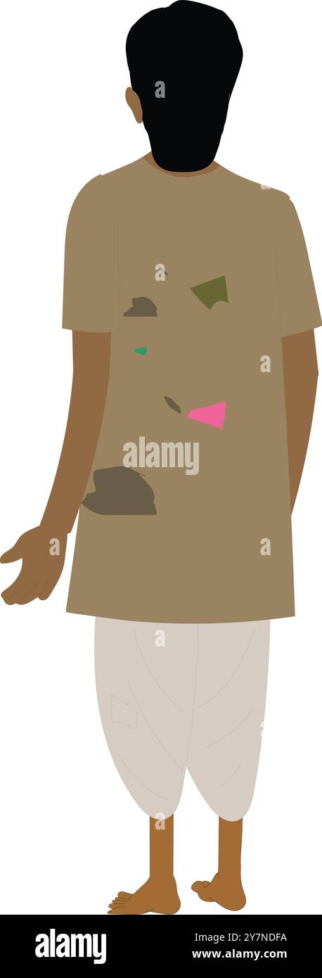 Beggar Standing Back View Character Design Indian Poor Man Wearing