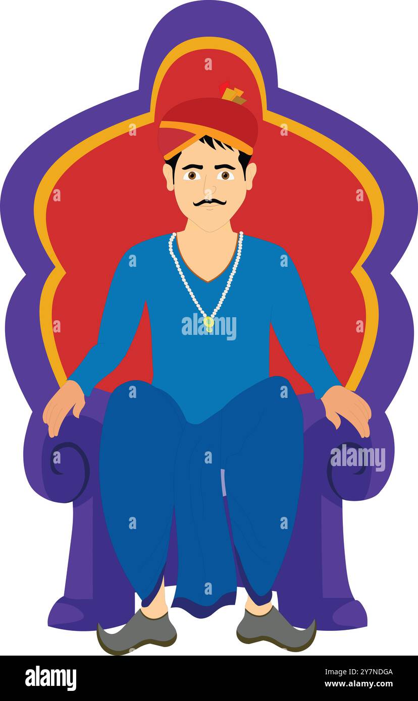 Indian courtier sitting pose for cartoon animation. King sitting on a ...