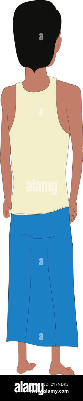 Indian Village man cartoon character. Village guy standing back view ...