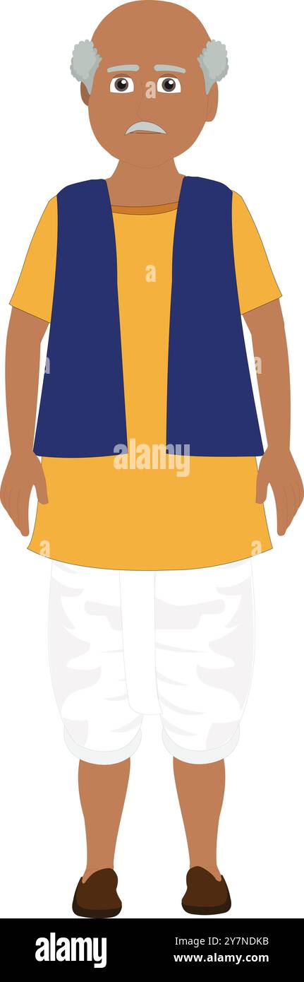 Indian old man character standing front view. Indian old grandfather ...