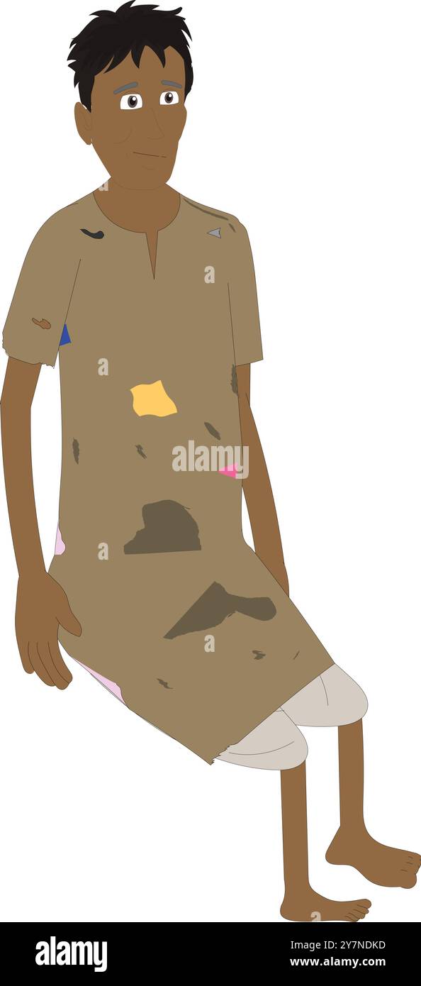 Indian Poor Man Sitting And Wearing Torn Clothes And Stray Hair Village Poor Man Sitting